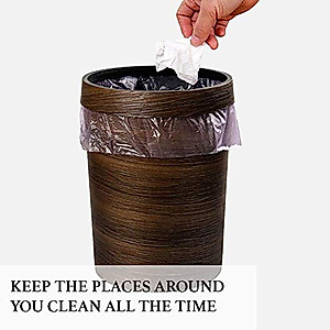 Round Waste Bins Hipsteen Retro Style Pressing Ring Plastic Trash Can Household Office Mimetic Wood Grain Garbage Bin Kitchen Outdoor Bedroom Bathroom Office Commercial Bins Waste