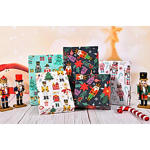 Sikiweiter Nutcracker Wrapping Paper - 12 Sheets Nutcracker Christmas Wrapping Paper for Boys Girls Men Women, 19.7 x 27.6 Inches Per Sheet
