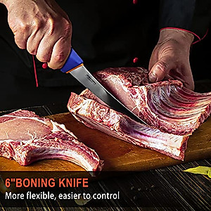 BOLEXINO 4 Piece Butcher Knife Set W/Non-slip Softgrip, German Stainless Steel Chef Knife Set,Meat Processing Set for Home Kitchen,Slaughterhouse And Restaurant (Blue)