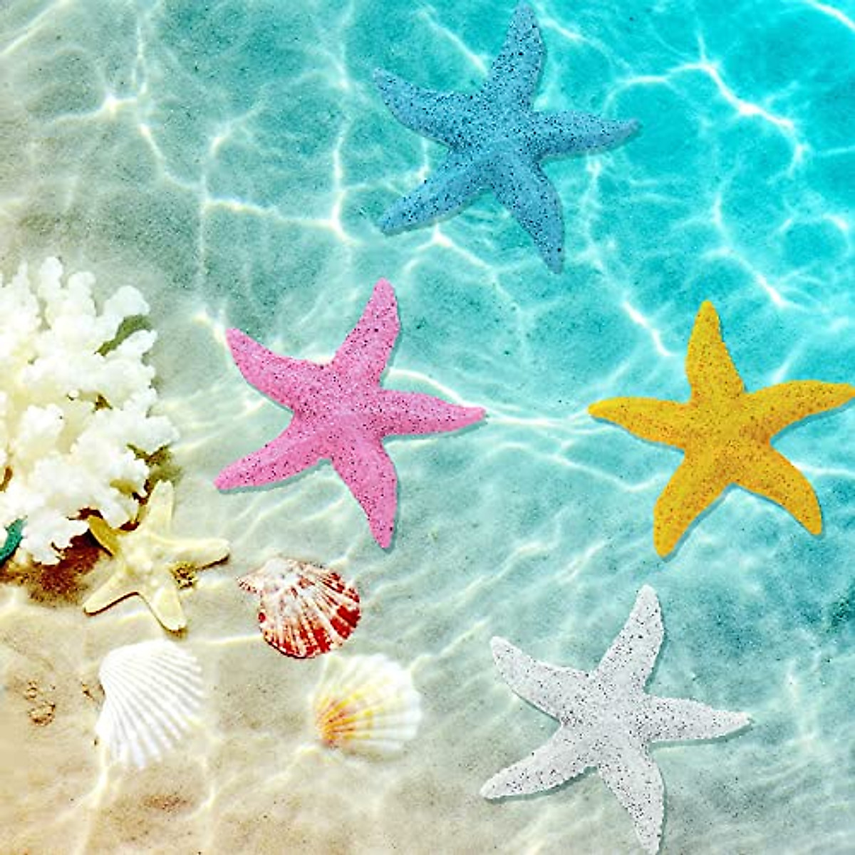 Cobee® Realistic Starfish Aquarium Ornament, 4 Pieces Resin Starfish Fish Tank Decoration Tropical Sea Animal Aquarium Decor Simulation Starfish Figurines Fish Tank Accessories