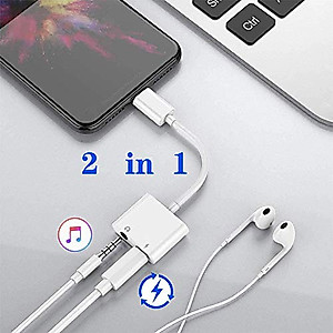 [Apple MFi Certified] Lightning to 3.5mm Headphone Adapter for iPhone, 2 in 1 Headphone Audio Splitter, Adapter AUX Connector Charger Cable Replacement for iPhone 13/12/SE/XR/XS/X/8/7/Plus,White