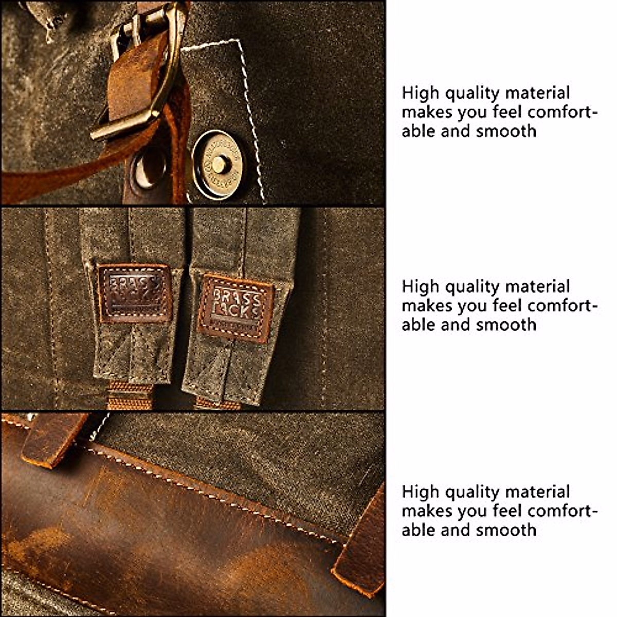 BRASS TACKS Leathercraft Heavy Duty Waxed Canvas Vintage Backpack for Men Women Trim Casual 15.6" laptop Travel Rucksack Shoulder Rucksack for Travel
