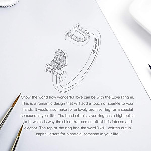 FOREVER QUEEN I Love You Ring Gift For Wife friend Mom Daughter 925 Sterling Silver White gold Heart Inscription Jewelry CZ Adjustable Open Ring for Women Valentine's Day Mother‘s Day Gift