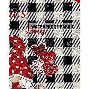 LEOSUCRE Pack of 2 Waterproof Decorative Pillow Covers, Valentines Day Plaid Throw Pillow Covers Rectangle Pillowcases Cushion Covers for Couch Patio Garden 20x12 Inch Love Gnome Tree Black and White