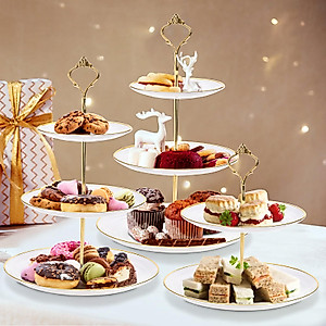 Goaste 3 Pack Tiered Cupcake Stand, Plastic Cupcake Stand Tower, 3 Tier Round Shape Dessert Serving Tray, White Cookie Candy Buffet Stand for Tea Party, Baby Shower, Wedding, Birthday, Christmas