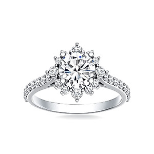 1.7 Carat (ctw) Round Cut Moissanite Bridal Sets Wedding Engagement Ring Sets for Women, White Gold Wedding Band Engagement Rings, Customizable 10k gold, 14k gold, 18k gold (White)