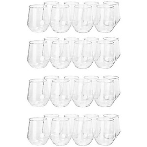32 count 12 oz Unbreakable Stemless Plastic Wine Champagne Glasses Elegant Durable Reusable Shatterproof Indoor Outdoor Ideal for Home, Office, Bars, Wedding, Bridal Baby Shower