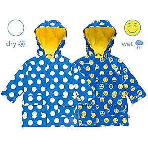 Magnetic Me Color Changing Raincoat For Toddlers with Hood and Easy Magnet Closure Boys Blue Polka Dot Emoji Toddler Rain Jacket/Coat Size 3T
