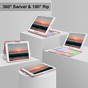 ONHI 360 Rotatable 7 Colors Back-lit Wireless Keyboard Case for New 10.2" iPad 9 th Gen,iPad 8th &7th Gen, Air 3, Pro 10.5(Rose Gold)