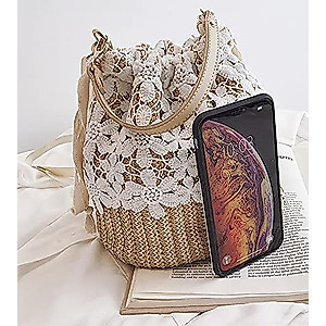 Straw Bags for Women Hand-woven Bucket Straw Bag Small Straw Tote Summer Beach bag