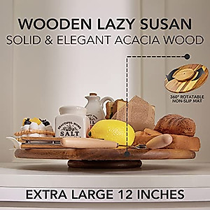 ORIDOM Acacia Wood Lazy Susan Wood Turntable Tray Cabinet Organizer, 12"