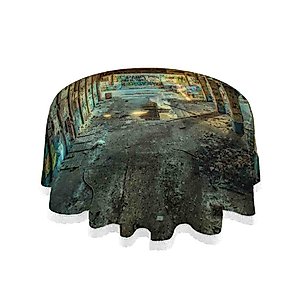 JOHIZUTA Round Table Cloth,Lost Places Abandoned Factory Hall Decorative Tablecloth Washable Table Cover for Home Decor Dinner Kitchen Dining Indoor and Outdoor Use,60"