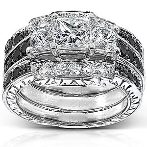 Kobelli Princess Black and White Diamond Bridal Set 1 7/8 Carat (ctw) in 14k White Gold (3-Piece Set), Size 5, White Gold