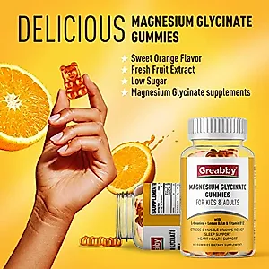 Magnesium Glycinate Gummies with Vitamin B12 - Magnesium Gummies chewable for Kids & Adults, L-Theanine for Cognitive, Magnesium Glycinate for Stress Relief, Sleep Support & Muscle Cramps(60Count)
