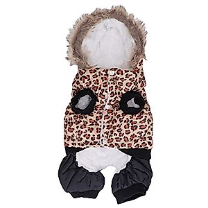 Dog Fleece Hoodie, Leopard Print Thicken Pet Warm Coat Vest Clothes Apparel for Small Medium Dogs S