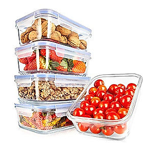 NutriChef 10-Piece Glass Food Containers - Stackable Superior Glass Meal-prep Storage Containers, Newly Innovated Leakproof Locking Lids w/Air Hole, Freezer-to-Oven-Safe,Blue