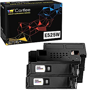 Cartlee Set of 2 Black Compatible High Yield Laser Toner Cartridges Replacement Ink for Dell E525W E525DW 525W 525DW 525 DPV4T H3M8P Color Printers