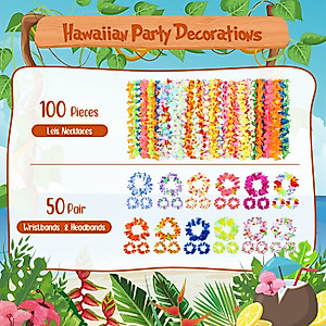 Jexine 250 Pcs Hawaiian Leis Bulk Luau Party Decorations Hawaiian Tropical Headbands and Wristbands Flower Lei for Luau Tropical Themed Party Favors, Summer Beach Vacation, Wedding Decorations