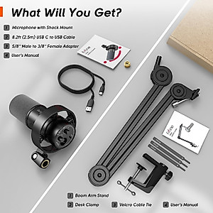 FIFINE Dynamic Microphone and Heavy Duty Boom Arm Kit,XLR/USB Podcast Recording PC Mic Set with Headphone Jack, Monitoring Volume Control, Windscreen for Vocal Streaming Voice-Over Gaming (K688+BM63)