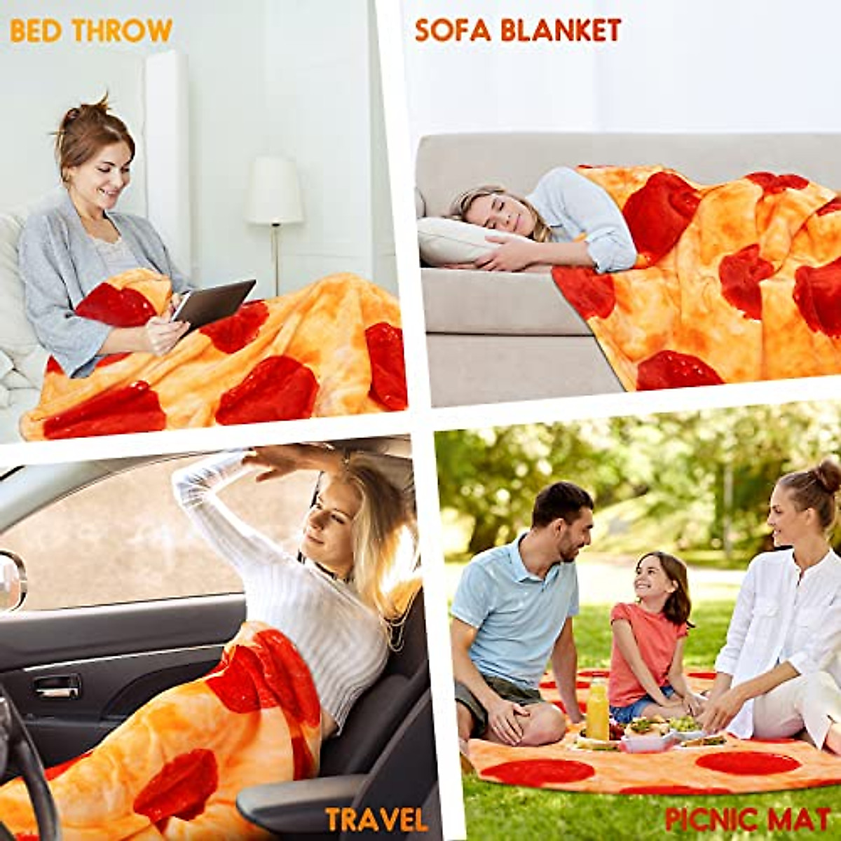 Firstsix Pizza Blanket Adult Size, 71 Inch Realistic Pepperoni Pizzas Blanket, Upgraded Double Sided 290 GSM Flannel Funny Food Blanket, Novelty Throw Blanket for Couch, Bed, and Travel