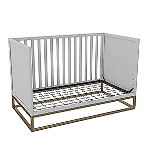 Little Seeds Haven 3 in 1 Convertible Wood Crib with Metal Base, Dove Gray with Gold Base