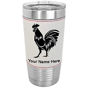 LaserGram 20oz Vacuum Insulated Tumbler Mug, Rooster, Personalized Engraving Included (Faux Leather, Baseball Style)