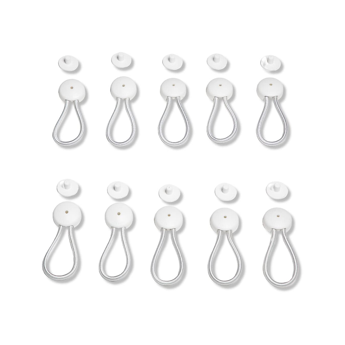 Stayput 5" White Shock Cord & Fastener, 10 Pack - Cord Length is 5" End to End w/Out Loop