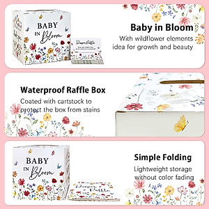 Heboland Baby in Bloom Baby Shower Decorations Diaper Raffle Box with 50 Tickets, Girls Wildflower Diaper Raffle Card Box Games Kit