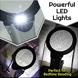 ARSUK Magnifying Glasses with Light, Hands-Free Neck Magnifier for Reading Sewing Cross Stitching Needlework Crafts Hobby Jewelry Repair, 2X 6X Magnification Hanging Cord & Desk Stand