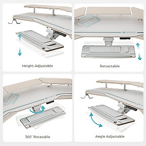 EUREKA ERGONOMIC Standing Desk with Keyboard Tray, Gaming Desk, Wing Shaped Sit Stand Desk 72'' Large Music Studio Desk, LED Convertible Shelves, Dual Motor&Slot, Maple, X-Large (ES71)