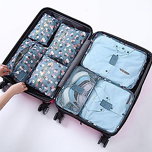 Laebevon 7 Set Packing Cubes with Shoe Bag Travel Luggage Organizer, Blue Flower)