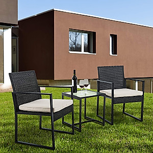 FDW Outdoor Patio Furniture Set,3 Pieces Wicker Modern Bistro Set Conversation Sets with Coffee Table for Yard and Bistro