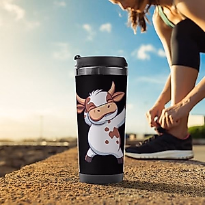 Cute Cow Dancing Travel Coffee Mug Reusable Insulated Drinking Cup with Lid for Home Outdoor Works 13 Oz