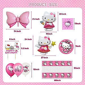 Kitty Birthday Party Supplies, 200 Pcs Cute Kitten Party Favor Pink Party Decorations includes Cake Topper, Tableware, Kitten Foils Balloons, Tattoos Stickers, Hanging Swirl