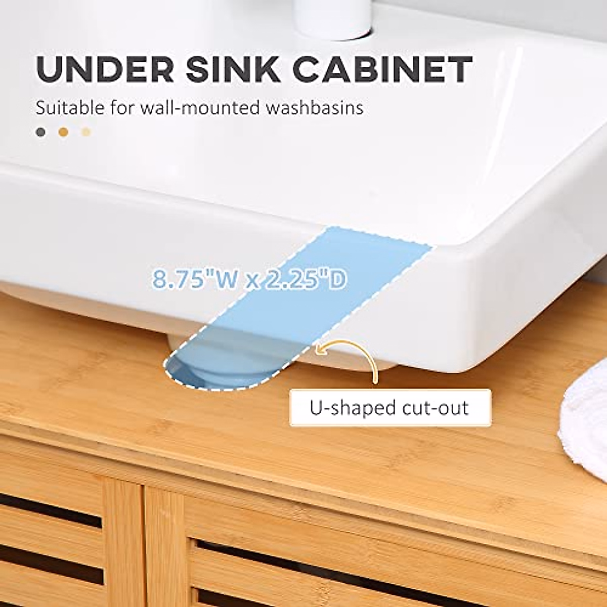 kleankin Bamboo Under Sink Cabinet with 2 Slatted Doors, Freestanding Bathroom Sink Cabinet, Bathroom Vanity Cabinet, Natural