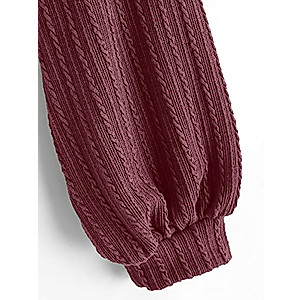 ZAFUL Women's Pullover Ribbed Cropped Knitwear Drawstring Ruched Knitted Crop Top Solid V-Neck Long Sleeve T-Shirt