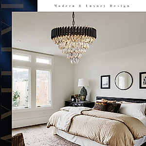 AXILIXI Crystal Chandelier Contemporary, 24" Modern Living Room Chandelier, K9 Crystal Ceiling Lights Fixtures, Round 5 Tiers Pendant Lighting Chandelier Black for Entryway Dining Room Staircase