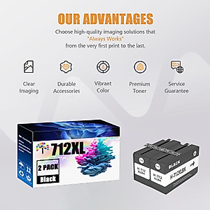 2 Black 712XL Ink Cartridges Replacement for HP 712 712XL Ink Cartridge Compatible for DesignJet T650 T630 T230 T210 Printers