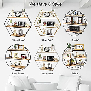 TFER Floating Shelves Wall Mounted Hanging Shelf Hexagon Rustic Farmhouse Shelves for Wall Decor,Storage | Metal Bracket and Reclaimed Natural Wood Shelf for Living Room,Bedroom,Bathroom,Kitchen