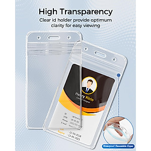 KTRIO 10 Pack ID Badge Holders, Clear Card Holder for Breakaway Lanyard, Multi ID Holder with Waterproof Resealable, Name Tag Badge Holder for Nurses, Office and School, Vertical