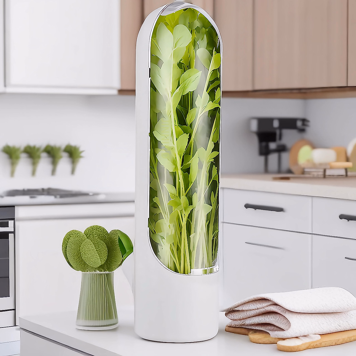 Herb Saver for Refrigerator, Fresh Herb Keeper, Herb Saver Pod Containers, Herb Fresh Keeper for Refrigerator,Herb Storage for Cilantro,Parsley, Asparagus,Keeps Vegetables Fresh for 2-3 Wee（2PCS）