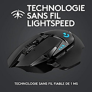 Logitech G502 Lightspeed Wireless Gaming Mouse, Hero 25K Sensor, 25,600 DPI, RGB, Adjustable Weights, 11 Programmable Buttons, Long Battery Life, POWERPLAY-Compatible, PC/Mac - Black