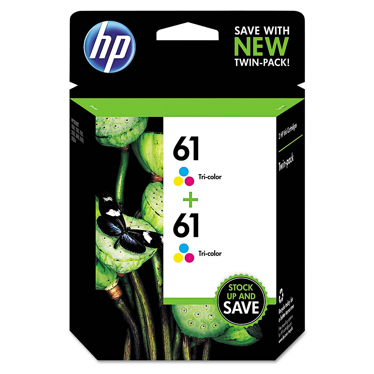 HP 61 | 2 Ink Cartridges | Tri-color | Works with HP DeskJet 1000 1500 2050 2500 3000 3500 Series, HP ENVY 4500 5500 Series, HP OfficeJet 2600 4600 Series | CH562WN