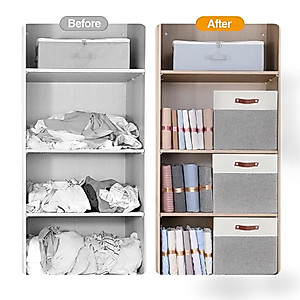 KELAISHU Storage Cubes, 11 Inch Foldable Storage Bins Linen Fabric Bins with Double Handles and Cardboard, Storage Box for Organizing Shelves Closet Toy Clothes, Grey & White, 11x11x11, 4 Pack