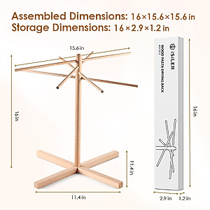iSiLER Natural Beech Wood Pasta Drying Rack with 8 Branches, Easy to Transfer for Drying Pasta and Spaghetti, Special Suspension Design for Storage