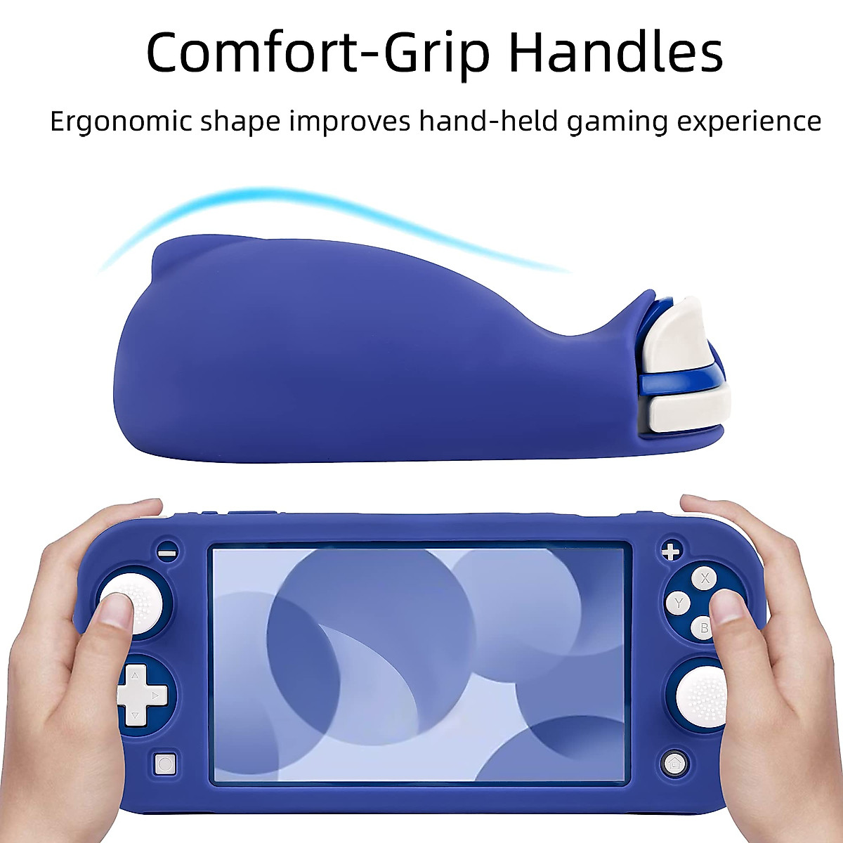 Protective Case for Nintendo Switch Lite, Soft Grip Case Cover with Comfort Ergonomic Handles for Nintendo Switch Lite 2019 [Self Stand][4 Thumb Stick Caps] (Silicone-Blue)