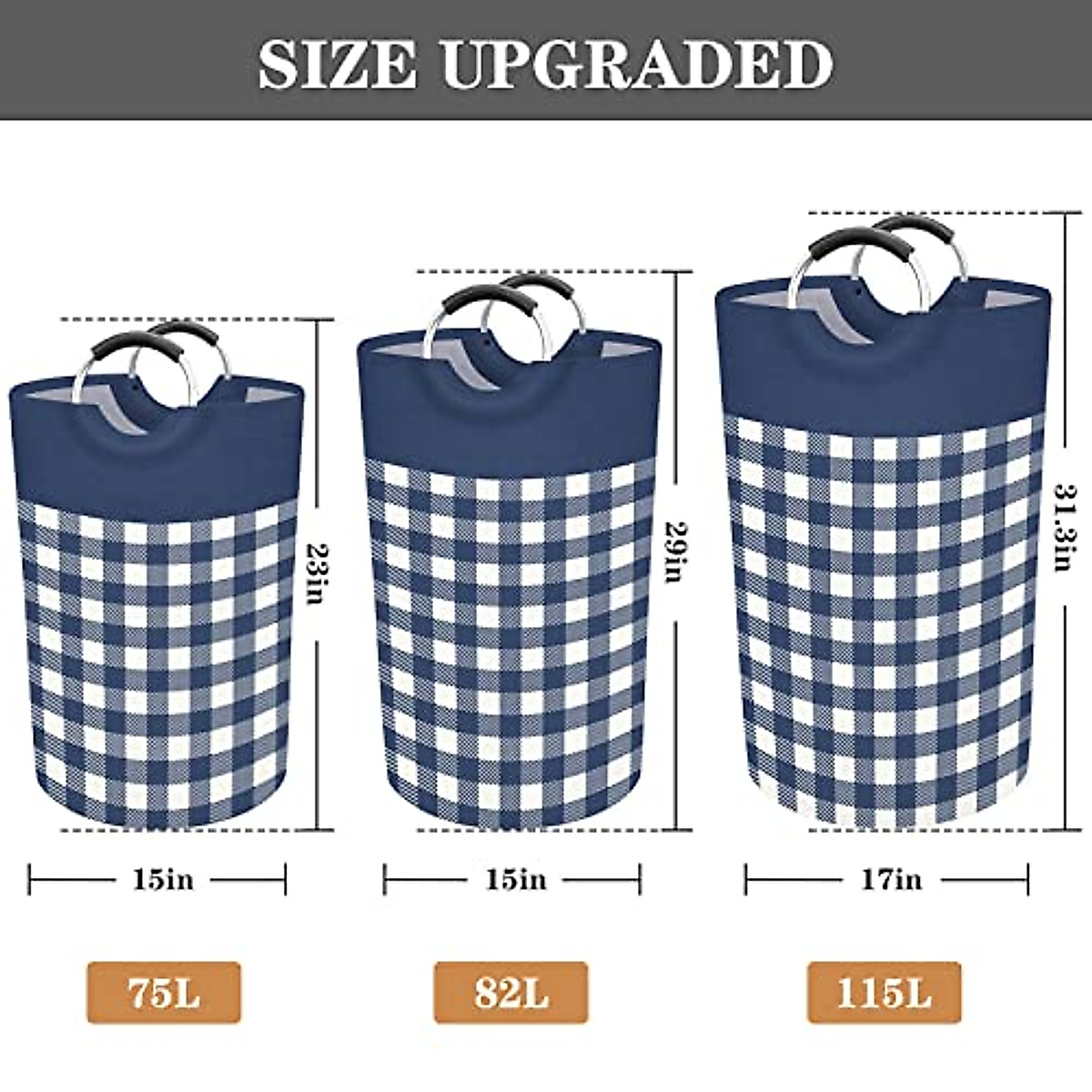 BlissTotes Large Laundry Basket Laundry Hamper Bag Washing Bin Clothes Bag Collapsible Tall With Handles Waterproof Travel Bathroom College Essentials Storage For College Dorm, Family (Blue, M)