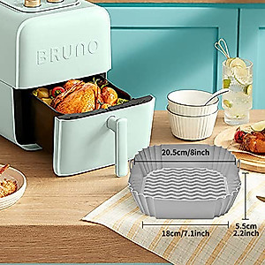 2 Pcs Air Fryer Square Silicone Liners, 8 inch for 4 to 7QT Reusable Silicone Pot for Air Fryer Basket Easy Clean or Oven Microwave Air Fryer Accessories Basket (Grey+Pink)