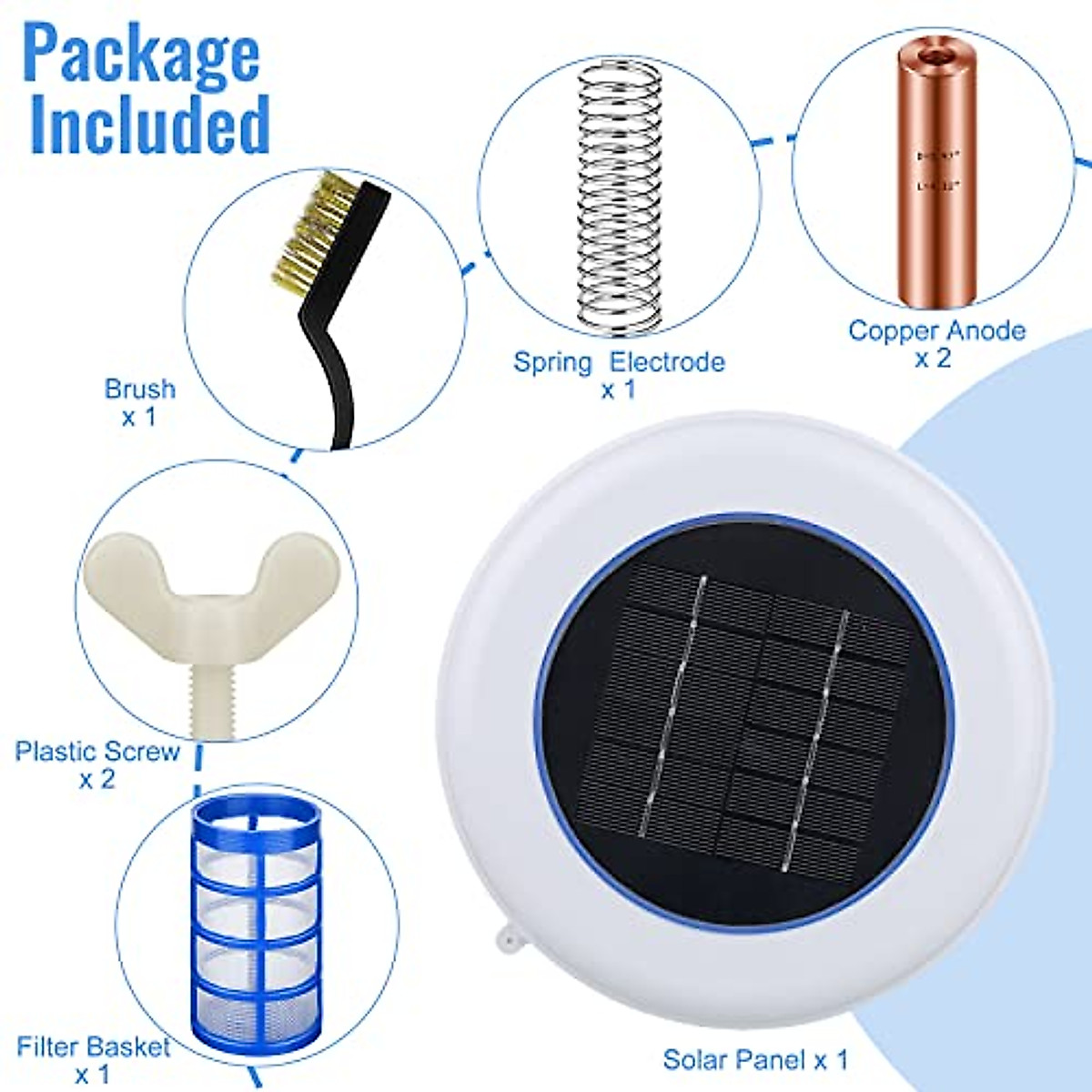 Solar Pool Ionizer Pool Purifier with 1 Replacement Copper Anode Less Chlorine Kill Algae Keeps Water Clear Pool Cleaning Clarifier Longer Lasting Anode High Gallons