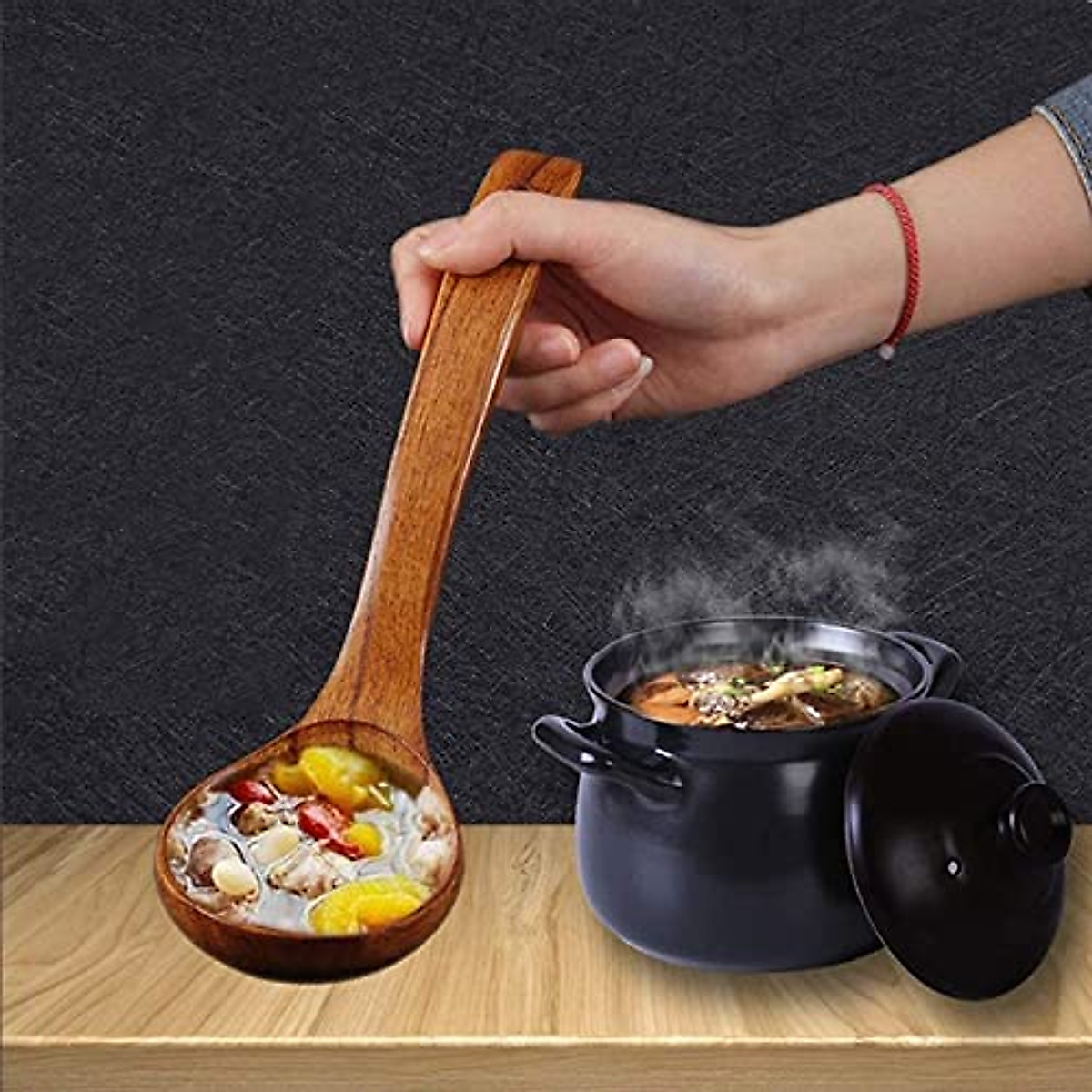 MABSSI Wooden Serving Spoon Ladle Large Natural Wood Soup Ladle Cooking Utensil Handmade Tableware for Kitchen Restaurant Porridge